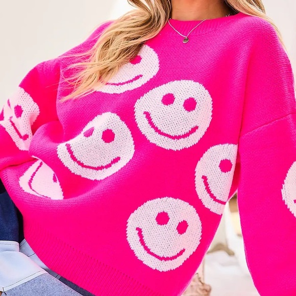 Sweaters | Hot Pink Smiley Face Sweater | Poshmark